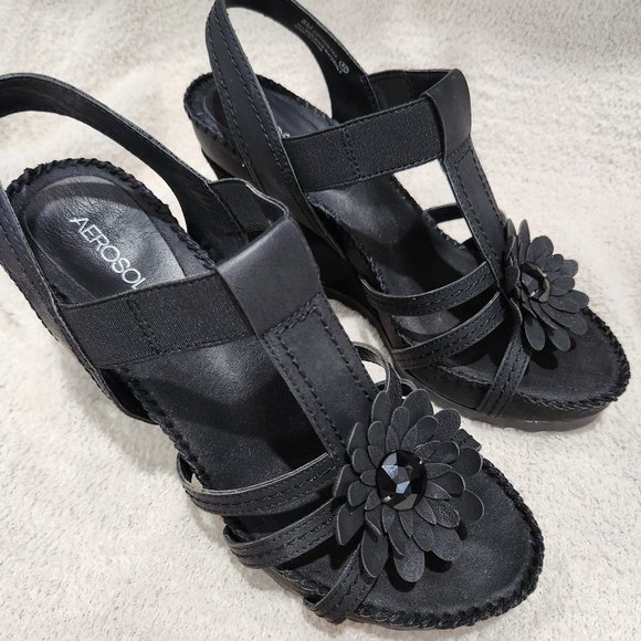 AEROSOLES | Shoes | Aerosoles Size 8 Black Platform Wedge Sandals ...